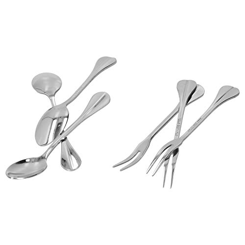 Stainless Steel Flatware Set Dessert Cutlery Set Includes Swan Tableware Storage Rack Base 3 Forks+3 Spoons Silver Flatware Set for Kitchen and Restaurant Silverware Modern Silver Holder