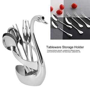 Stainless Steel Flatware Set Dessert Cutlery Set Includes Swan Tableware Storage Rack Base 3 Forks+3 Spoons Silver Flatware Set for Kitchen and Restaurant Silverware Modern Silver Holder