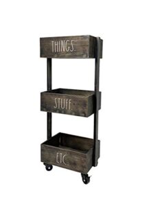 rae dunn 3 tier wheeled organizer – wood caddy – chic and stylish portable wood storage bin for office, home or kitchen