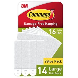 command large picture hanging strips, damage free hanging picture hangers, no tools wall hanging strips for living spaces, 14 white adhesive strip pairs(28 command strips)