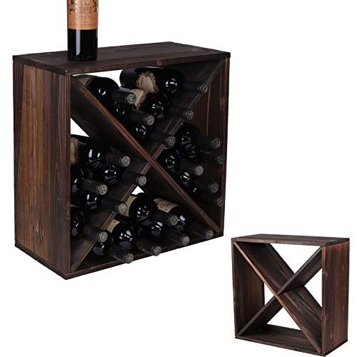 fdjamy Wine Rack countertop Wooden Stackable Storage Rustic Retro Style Cube 24-Bottle Wooden Wine Rack Wine Cabinet (Dark Brown)