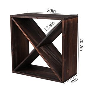 fdjamy Wine Rack countertop Wooden Stackable Storage Rustic Retro Style Cube 24-Bottle Wooden Wine Rack Wine Cabinet (Dark Brown)