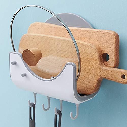 XJJZS Multifunction Lid Rack Holder Wall Mounted Pan Pot Pan Cover Stand Cutting Board Holder Kitchen Organizer with Hooks (Color : A)