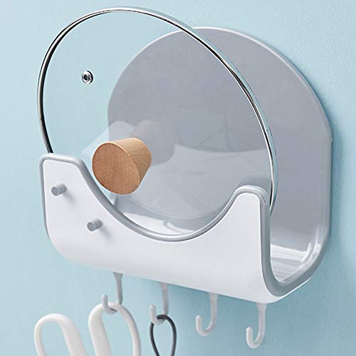 XJJZS Multifunction Lid Rack Holder Wall Mounted Pan Pot Pan Cover Stand Cutting Board Holder Kitchen Organizer with Hooks (Color : A)