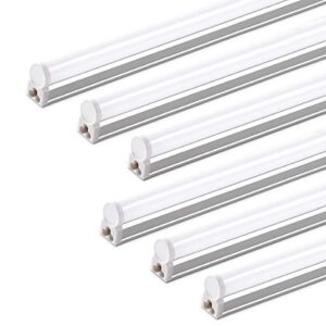 (6 pack) barrina led t5 integrated single fixture, 4ft, 2200lm, 6500k (super bright white), 20w, utility led shop light, ceiling and under cabinet light, corded electric with on/off switch, etl listed