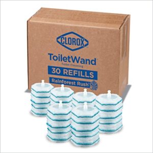 clorox toilet wand disinfecting refills, toilet and bathroom cleaning, toilet brush heads, disposable wand heads, rainforest rush, 30 count