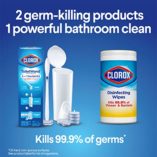 Clorox Toilet Wand Disinfecting Refills, Toilet and Bathroom Cleaning, Toilet Brush Heads, Disposable Wand Heads, Rainforest Rush, 30 Count