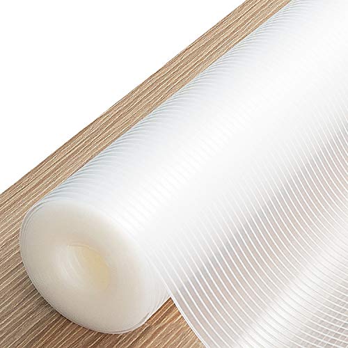 SinhRinh Drawer and Shelf Liner, 12IN x 20FT Non Slip Non Adhesive Cabinet Liner for Kitchen and Desk - Clear Ribbed