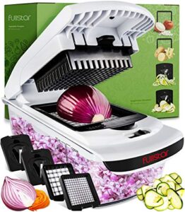 fullstar vegetable chopper – spiralizer vegetable slicer – onion chopper with container – pro food chopper – black slicer dicer cutter – 4 blades