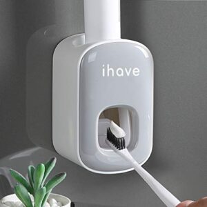 ihave toothpaste dispenser wall mount for bathroom automatic toothpaste squeezer (grey)