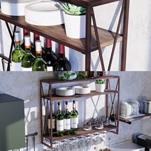 GWH Industrial Wine Rack Wall Mounted - (3 Tier - 31.5in - Black Brush Red Coper), Easy to Install , Hanging Wine Rack, 100% Pine Solid Wood, Galvanized Steel