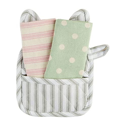 Mud Pie Bunny Pot Holder & Towel Set, Face, Holder 9" x 6" | Towel 12" x 12"