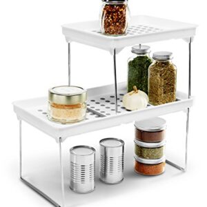 madesmart - 29070 Medium Stacking Shelf - White | CABINET COLLECTION | Organizer for Cabinet or Counter | Collapsible Legs for Storage | Non-slip Rubber Feet | BPA Free