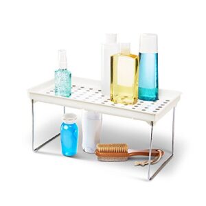 madesmart - 29070 Medium Stacking Shelf - White | CABINET COLLECTION | Organizer for Cabinet or Counter | Collapsible Legs for Storage | Non-slip Rubber Feet | BPA Free