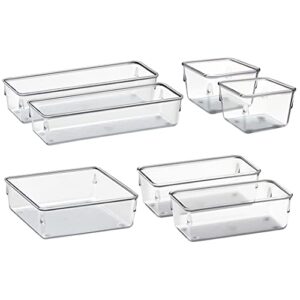 acrimet desk drawer organizer box tray storage bins modular divider for home, kitchen, office and storage (clear crystal plastic) (7 pack – 4 sizes)