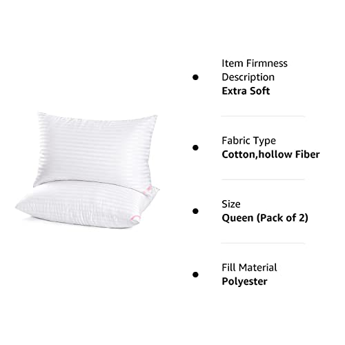 EIUE Hotel Collection Bed Pillows for Sleeping 2 Pack Queen Size，Pillows for Side and Back Sleepers,Super Soft Down Alternative Microfiber Filled Pillows,20 x 30 Inches