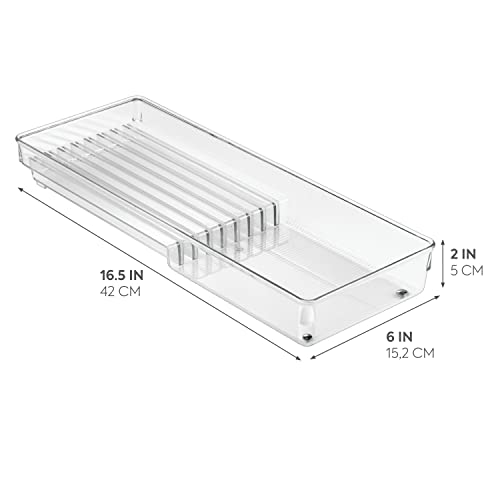 iDesign Linus Kitchen Knife Storage Drawer Organizer, Container for Countertop, Cabinet, Pantry - Clear, 16.5" x 6" x 2" - Clear