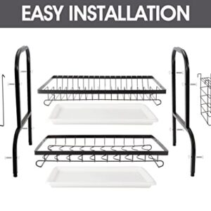 Supercenter Dish Drying Rack,2 Tier Dish Racks for Kitchen Counter with Drainboard,Rust-Resistant Drying Rack with Cutting Board Holder,Black