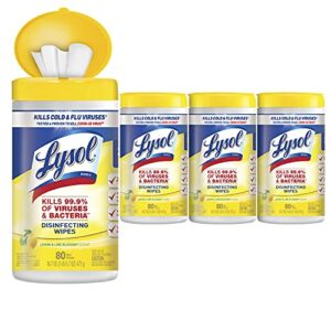 lysol disinfectant wipes, multi-surface antibacterial cleaning wipes, for disinfecting and cleaning, lemon and lime blossom, 80 count (pack of 4)