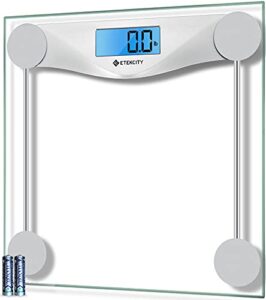 etekcity bathroom scale for body weight, digital weighing machine for people, accurate & large lcd backlight display, 6mm tempered glass, 400 lbs