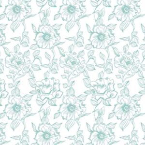 MC Eggshell Blue-Green Floral Rose Motif Self-Adhesive Vinyl Contact Paper for Shelf Liner, Drawer Liner and Arts and Crafts Projects 18 in x 9 ft