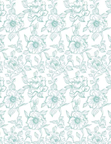 MC Eggshell Blue-Green Floral Rose Motif Self-Adhesive Vinyl Contact Paper for Shelf Liner, Drawer Liner and Arts and Crafts Projects 18 in x 9 ft