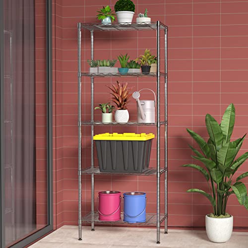 SINGAYE 5 Tier Adjustable Storage Shelf Metal Storage Rack Wire Shelving Unit Storage Shelves Metal 660Lbs Capacity 23.6" L x 14" W x 59.1" H for Pantry Closet Kitchen Laundry Silver