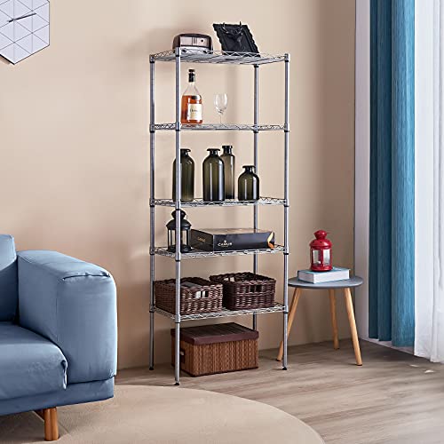 SINGAYE 5 Tier Adjustable Storage Shelf Metal Storage Rack Wire Shelving Unit Storage Shelves Metal 660Lbs Capacity 23.6" L x 14" W x 59.1" H for Pantry Closet Kitchen Laundry Silver