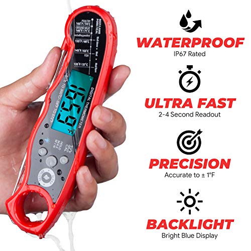 Alpha Grillers Instant Read Meat Thermometer for Grill and Cooking. Best Waterproof Ultra Fast Thermometer with Backlight & Calibration. Digital Food Probe for Kitchen, Outdoor Grilling and BBQ!