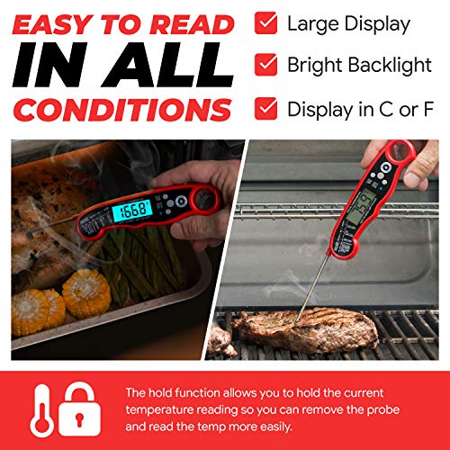 Alpha Grillers Instant Read Meat Thermometer for Grill and Cooking. Best Waterproof Ultra Fast Thermometer with Backlight & Calibration. Digital Food Probe for Kitchen, Outdoor Grilling and BBQ!