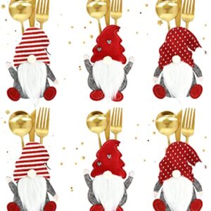 Vuzvuv 6Pcs Christmas Silverware Holders Tableware Pockets Cutlery Bags White and Red Cute Santa Claus Design Knife and Fork Bags for Home Kitchen Christmas Dinner Table-top Family Party Decorations