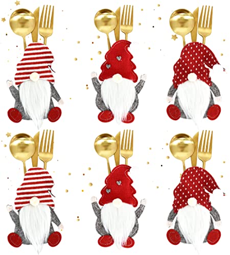 Vuzvuv 6Pcs Christmas Silverware Holders Tableware Pockets Cutlery Bags White and Red Cute Santa Claus Design Knife and Fork Bags for Home Kitchen Christmas Dinner Table-top Family Party Decorations