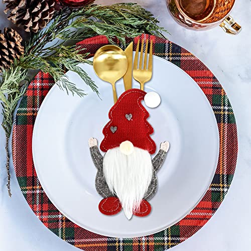 Vuzvuv 6Pcs Christmas Silverware Holders Tableware Pockets Cutlery Bags White and Red Cute Santa Claus Design Knife and Fork Bags for Home Kitchen Christmas Dinner Table-top Family Party Decorations