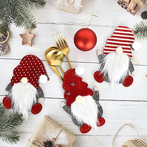 Vuzvuv 6Pcs Christmas Silverware Holders Tableware Pockets Cutlery Bags White and Red Cute Santa Claus Design Knife and Fork Bags for Home Kitchen Christmas Dinner Table-top Family Party Decorations