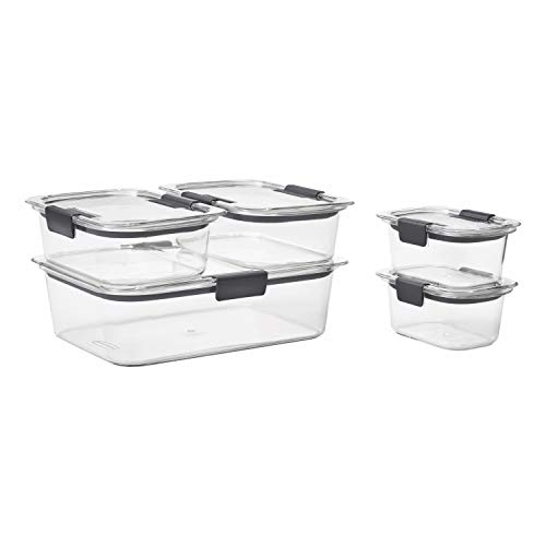 Rubbermaid Brilliance Leak-Proof Food Storage Containers with Airtight Lids, Set of 5 (10 Pieces Total) |BPA-Free & Stain Resistant Plastic