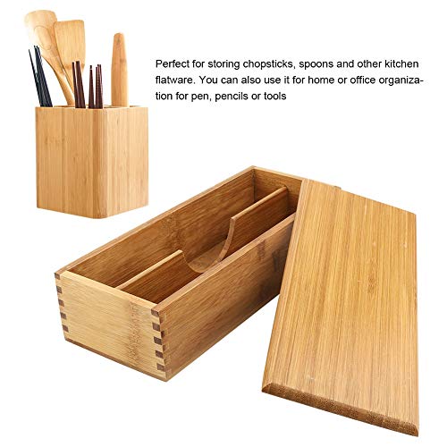 Tomotato Bamboo Silverware Storage Box, Utensil Drawer Organizer Japanese Chopsticks Box with Lid Utensil Holder Organizer Container for Home Kitchen