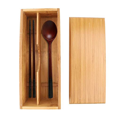 Tomotato Bamboo Silverware Storage Box, Utensil Drawer Organizer Japanese Chopsticks Box with Lid Utensil Holder Organizer Container for Home Kitchen