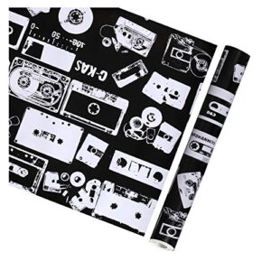 yifely black white drawer covering paper retro cassette shelf liner countertop door sticker 17.7inch by 9.8 feet