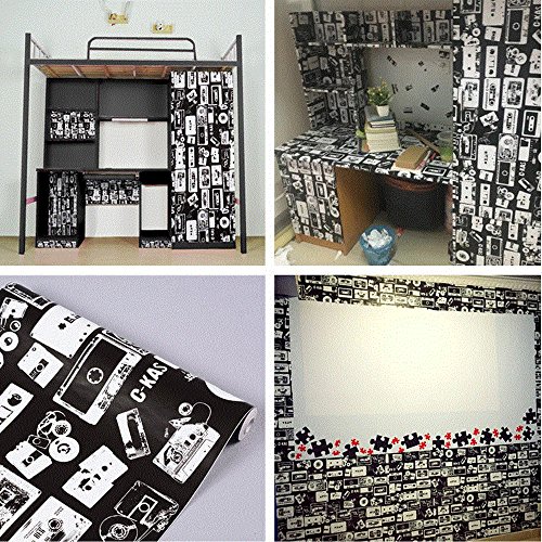 Yifely Black White Drawer Covering Paper Retro Cassette Shelf Liner Countertop Door Sticker 17.7inch by 9.8 Feet