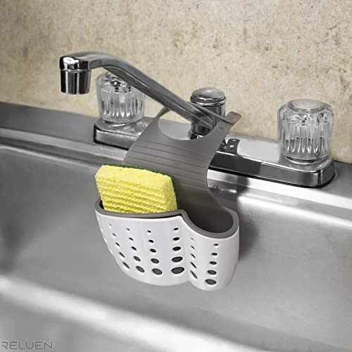 Sink Caddy Sponge Holder with Strap - Adjustable Sink Caddy Silicone Sponge Holder Sink Caddy for Drying Silicone Kitchen Sink Sponge Holder - Suction Cup Sink Caddy Kitchen Sponge Holder