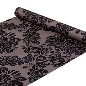 lovingway retro damask shelf liner 17.7×177 inch peel & stick drawer lining paper upgrade worn shoe organizers makeup table brown-black