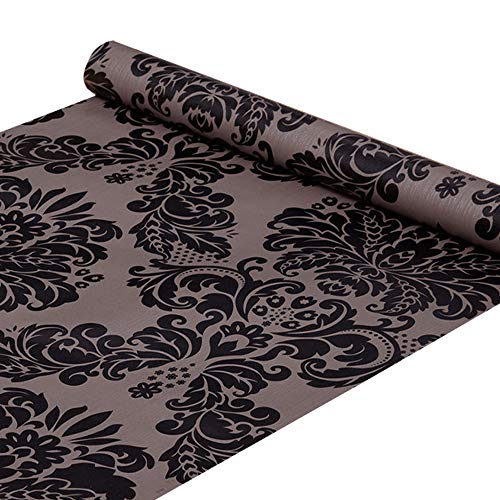 LovingWay Retro Damask Shelf Liner 17.7x177 Inch Peel & Stick Drawer Lining Paper Upgrade Worn Shoe Organizers Makeup Table Brown-Black