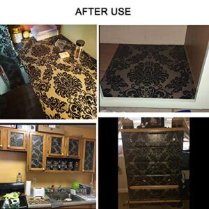 LovingWay Retro Damask Shelf Liner 17.7x177 Inch Peel & Stick Drawer Lining Paper Upgrade Worn Shoe Organizers Makeup Table Brown-Black