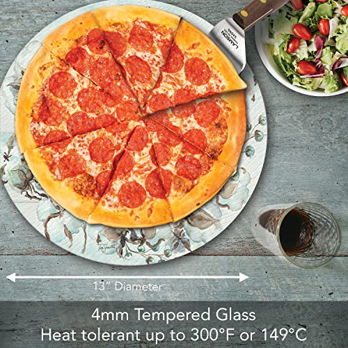 Counterart Cotton Boll 4mm Heat Tolerant Tempered Glass Lazy Susan Turntable 13" Diameter Cake Plate Condiment Caddy Pizza Server