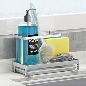 kitchen countertop dish soap holder, sponge holder with drain pan – kitchen sink organizer – sink caddy holder – sink tray – soap holder – sus304 stainless steel sponge soap brush holder