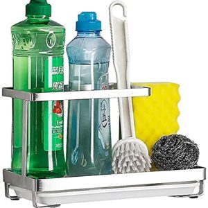 Kitchen Countertop Dish Soap Holder, Sponge Holder with Drain Pan - Kitchen Sink Organizer - Sink Caddy Holder - Sink Tray - Soap Holder - SUS304 Stainless Steel Sponge Soap Brush Holder