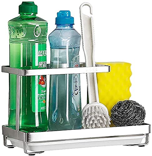 Kitchen Countertop Dish Soap Holder, Sponge Holder with Drain Pan - Kitchen Sink Organizer - Sink Caddy Holder - Sink Tray - Soap Holder - SUS304 Stainless Steel Sponge Soap Brush Holder