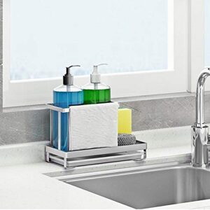 Kitchen Countertop Dish Soap Holder, Sponge Holder with Drain Pan - Kitchen Sink Organizer - Sink Caddy Holder - Sink Tray - Soap Holder - SUS304 Stainless Steel Sponge Soap Brush Holder