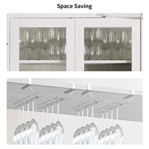 Tiilan Stemware Rack, Hanging Wine Glass Holder - Tool-Free, Stainless Steel, 2 Rows Under Cabinet Organizer for Kitchen, Bar, Pub - Silver, Pack of 2