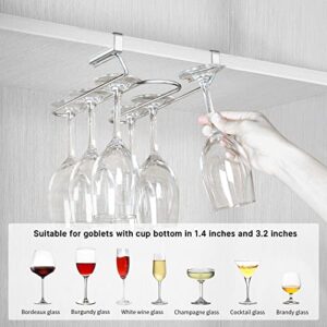 Tiilan Stemware Rack, Hanging Wine Glass Holder - Tool-Free, Stainless Steel, 2 Rows Under Cabinet Organizer for Kitchen, Bar, Pub - Silver, Pack of 2